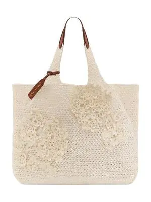 Oscar De La Renta The Topaz Crochet Raffia Tote - Natural