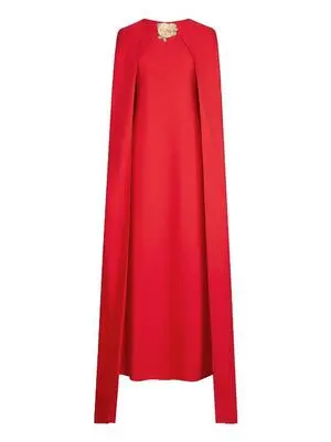 Oscar De La Renta Brooch Embroidered Cape-back Caftan - Red
