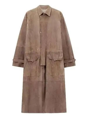 Giorgio Armani Suede-lambskin Single-breasted Trench Coat - Natural