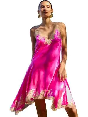 Natori Lolita Lace V-neck Silk Chemise - Pink