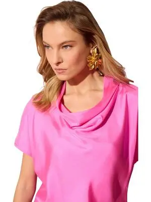 Natori Silk Twill Cowl Neck Top - Pink