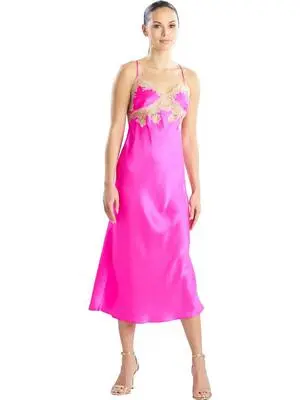 Natori Lolita Lace Low Back Silk Slip Dress - Pink