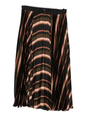 Sacai Striped Pleated Midi Skirt - Green