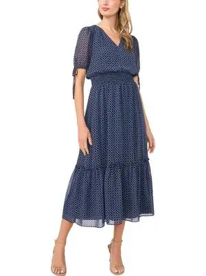 CECE DUPRAZ Geo Print Smock Waist Midi Dress - Night Horizon