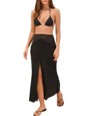 VIX PAULA HERMANNY Taly Semisheer Mesh Maxi Skirt - Black