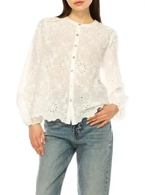 A COLLECTIVE STORY Floral Eyelet Button-up Top - Bright White