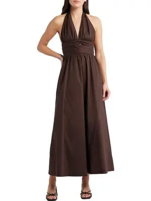 Faithfull The Brand Lido Halter Maxi Dress - Espresso