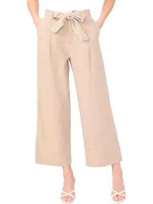 CECE DUPRAZ Tie Waist Wide Leg Ankle Pants - Toffee