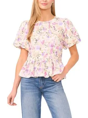 CECE DUPRAZ Floral Shirred-neck Top - New Ivory
