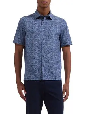 Bugatchi Milo Ooohcotton® Leaf Print Short Sleeve Button-up Shirt - Cobalt