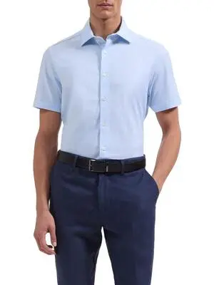 Bugatchi Miles Ooohcotton® Space Dye Short Sleeve Button-up Shirt - Ice