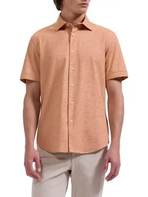 Bugatchi Miles Ooohcotton® Space Dye Short Sleeve Button-up Shirt Mango
