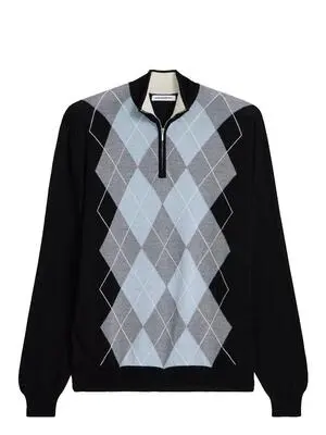 ASHWORTH GOLF Extrafine Merino Argyle 1/4 Zip Sweater - Black Multi
