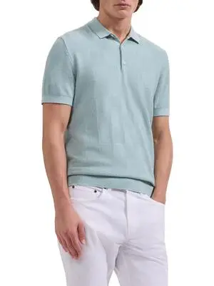 Bugatchi Checkerboard Stitch Polo Sweater - Seafoam