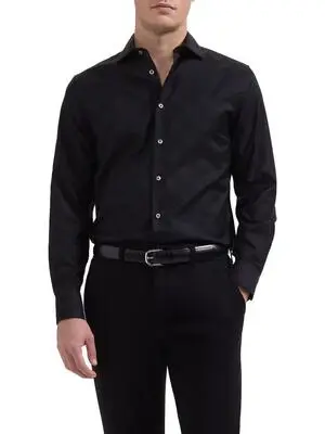 Bugatchi Axel Shaped Fit Stretch Cotton Button-up Shirt - Black