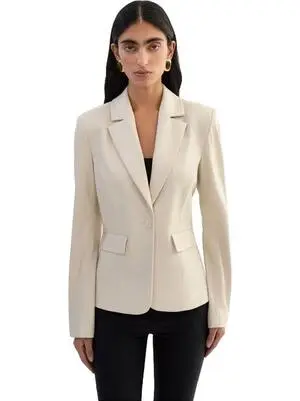 LAMARQUE Faux Leather Fitted Blazer - Bone
