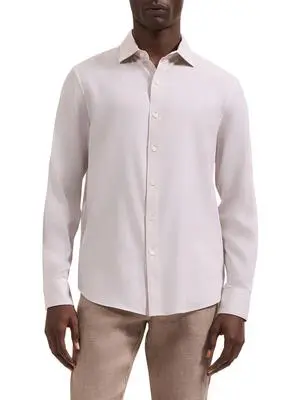 Bugatchi Axel Trim Fit Solid Cotton Blend Button-up Shirt Almond