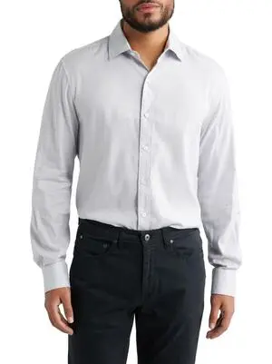 Bugatchi Axel Trim Fit Solid Cotton Blend Button-up Shirt Platinum