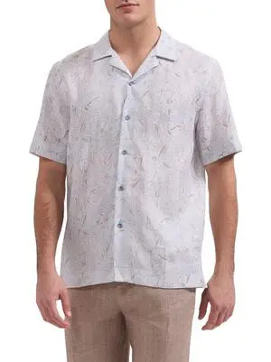 Bugatchi Jackson Shaped Fit Floral Linen Camp Shirt - Air Blue