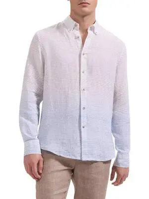 Bugatchi Austin Shaped Fit Gradient Stripe Linen Button-down Shirt - Air Blue