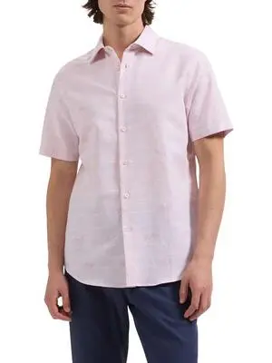 Bugatchi Orson Short Sleeve Cotton & Linen Button-up Shirt - Dusty Pink