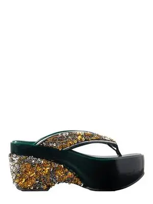 Dries Van Noten Embellished Satin-crepe Platform Sandals - Silver