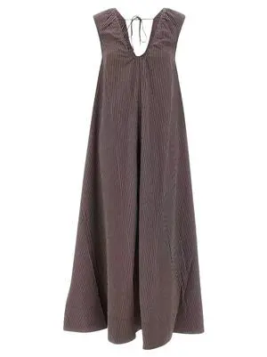 Faithfull The Brand Striped Open Back A-line Dress - Brown