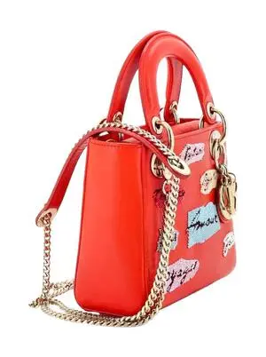 Dior Lady Dior Chain Bag Beaded Leather Mini Red