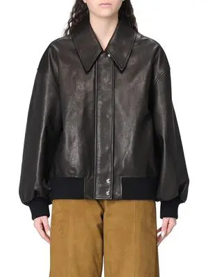 Khaite Leather Bomber Jacket - Black