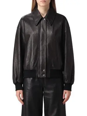 Khaite Leather Bomber Jacket - Black