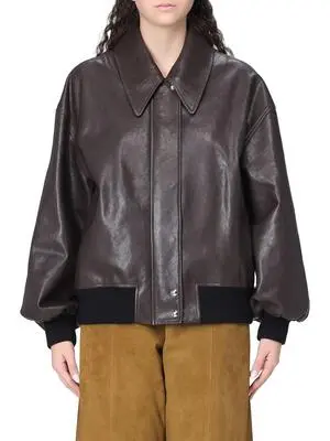Khaite Leather Bomber Jacket - Brown