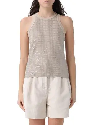 Brunello Cucinelli Sequin Embellished Ribbed Tank - Beige