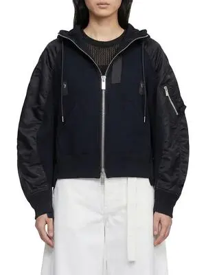 Sacai Cotton And Nylon Hoodie - Black