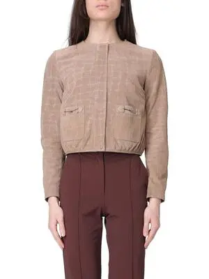 Elisabetta Franchi Suede Sheepskin Cropped Jacket - Grey