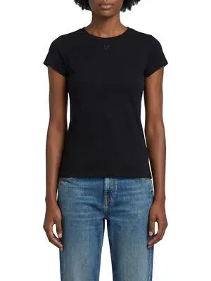 COURREGES Viscose Knit T-shirt With Embroidered Logo - Black