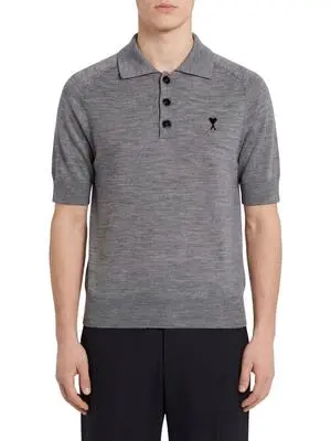Ami Short Sleeve Polo Sweater - Grey