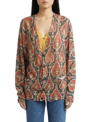 R13 Printed Buttoned Cardigan - Red