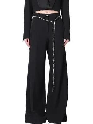 Pinko Flared Viscose Blend Trousers With Jewel Appliqu - Black