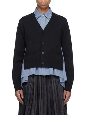 Sacai Double-layer Cotton Cardigan - Navy