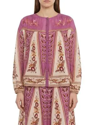 Farm Rio Printed Viscose Long Sleeve Blouse - Sand