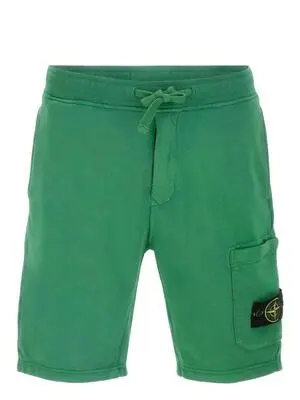 Stone Island Badge Drawstring Cotton Shorts - Green