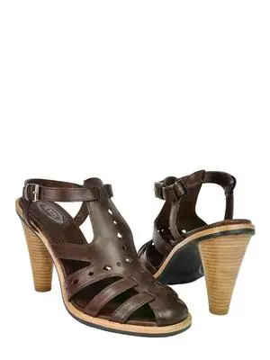 TOD'S 100mm Leather Heeled Sandals - Brown