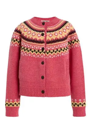Miu Miu Fair Isle Wool Cardigan - Pink