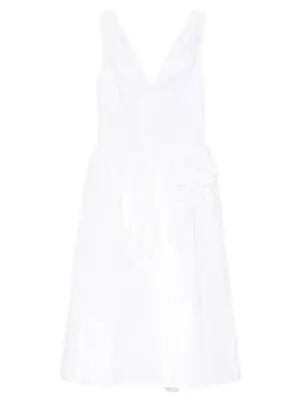 Prada Floral Appliqué V-neck Midi Dress - White