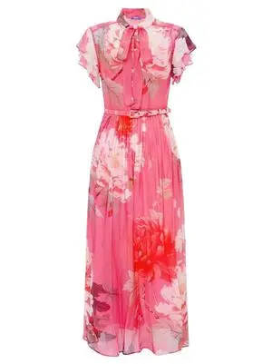 LEO LIN Grace Ruffled Floral Midi Dress - Pink