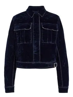 FERRAGAMO Cotton-blend Velvet Boxy Jacket - Navy