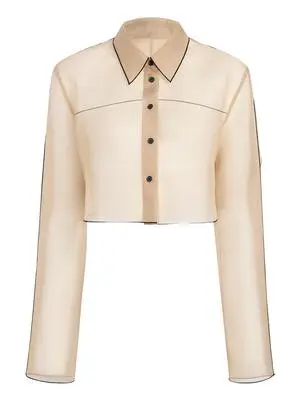 Khaite Fritz Cropped Silk Organza Shirt Neutral