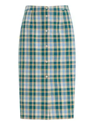 Prada Checked Cotton Midi Skirt - Green