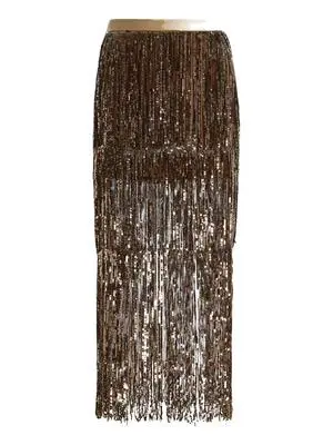TWP Laurel Silk Fringe Skirt - Bronze