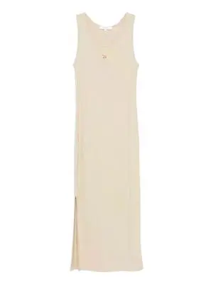 Maison Kitsuné Logo-embroidered Ribbed Tank Dress - Neutrals